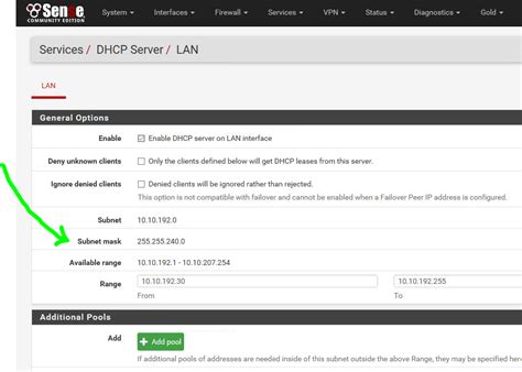 subnet is a pfsense router w a lan gateway using a 20 bits subnet