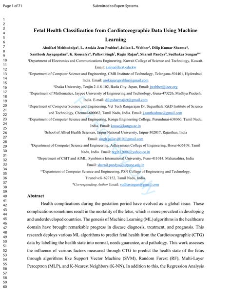 Pdf Fetal Health Classification From Cardiotocographic Data Using