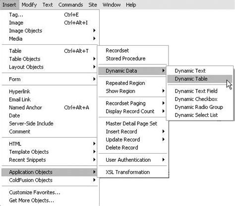 using dynamic tables to display records macromedia dreamweaver 8