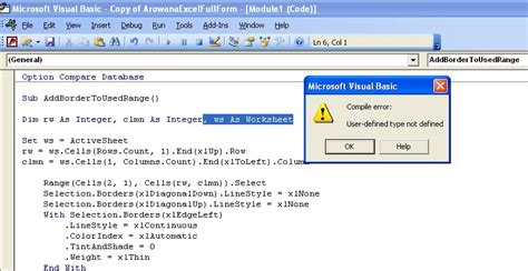 vba draw cell border for cell with data only in column