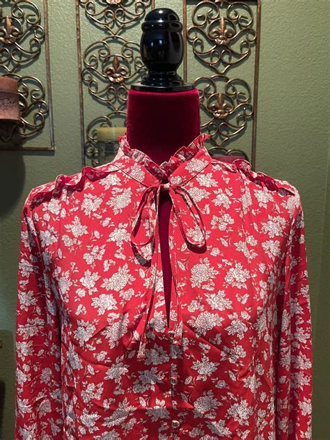100 Authentic Zara Red Floral Print Shirt Top Size M Ebay