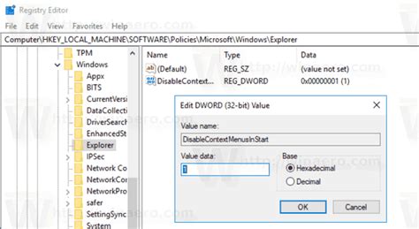 disable context menus in the start menu in windows 10