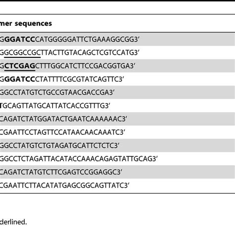 Primers Used For The Cloning Of The Genes Of Interest In Eukaryotic