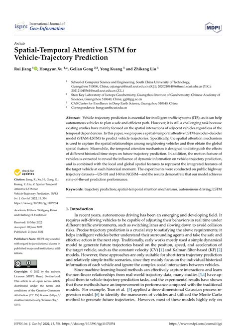 Pdf Spatial Temporal Attentive Lstm For Vehicle Trajectory Prediction