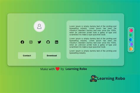 glassmorphism profile card design using html css and javascript