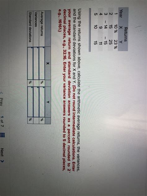 Solved Year 2 3 4 5 Returns X Y 10 23 15 25 14 15 9