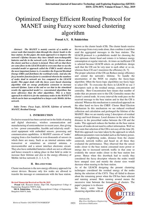 Pdf Optimized Energy Efficient Routing Protocol For Manet Using Fuzzy