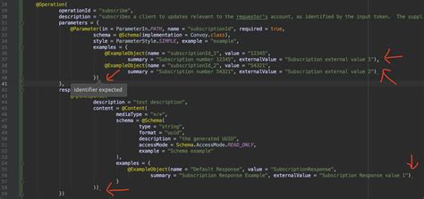 java unexpected token error using swagger annotations stack overflow
