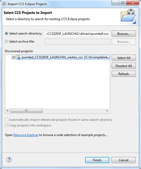 ccs cc3220sf launchxl error importing project location cannot be