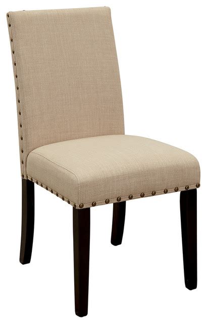 Fabric Upholstered Solid Wood Side Chair With Nail Head Trim Pack Of