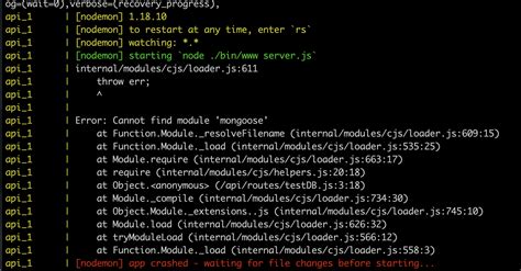 how to fix nodemon app crash after added mongoose docker