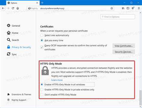 enable or disable only mode in firefox