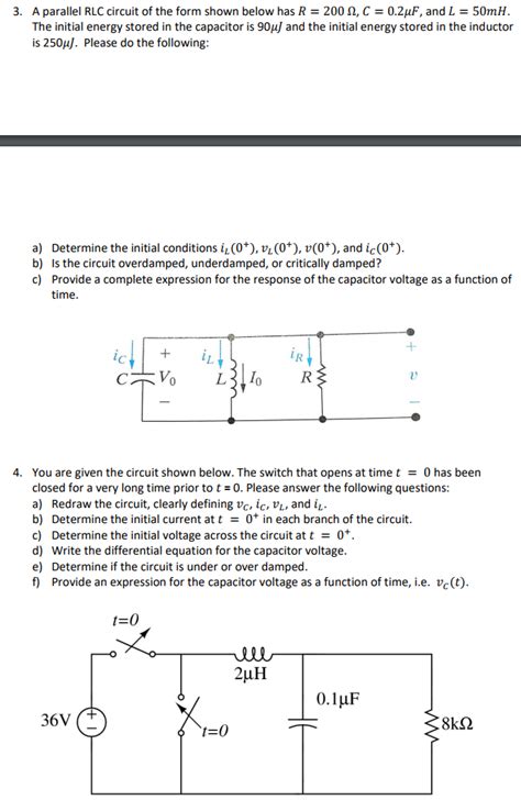 Solved A Parallel Rlc Circuit Of The Form Shown Below Has R