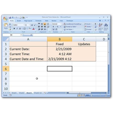 how to insert the current date and time into a microsoft