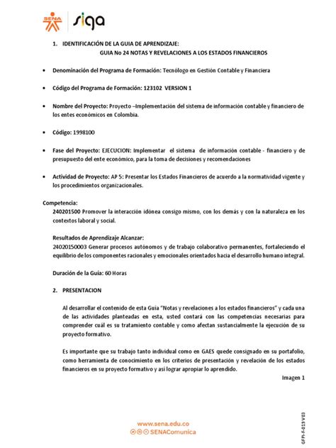 Guía 24 Notas Y Revelaciones A Los Estados Financieros Pdf Estado