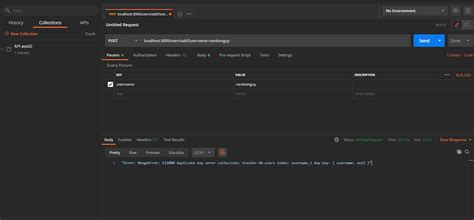 node js mongoerror e11000 duplicate key error collection tracker db