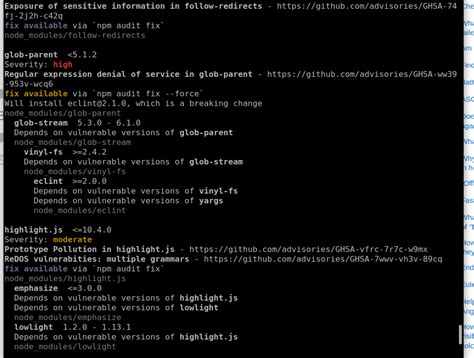 node js cannot fix global packages vulnerabilities stack overflow