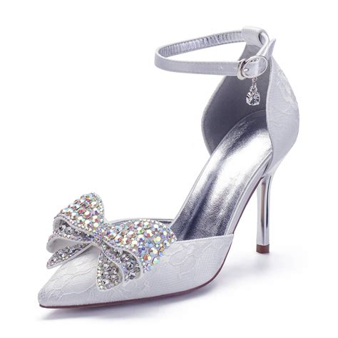 Sweet Bridal Wedding Shoes Pointed Toe Ankle Strap High Heels With Big