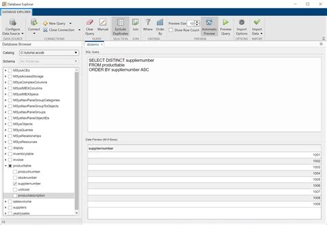 configure explore and import database data matlab
