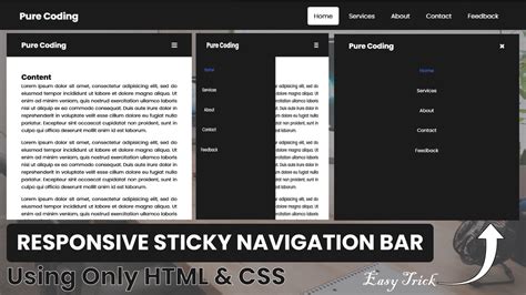responsive sticky navigation menu bar using only html and css
