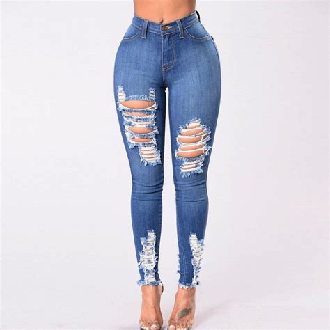 2021 Fashion Casual Long Jeans Women High Waist Skinny Pencil Blue