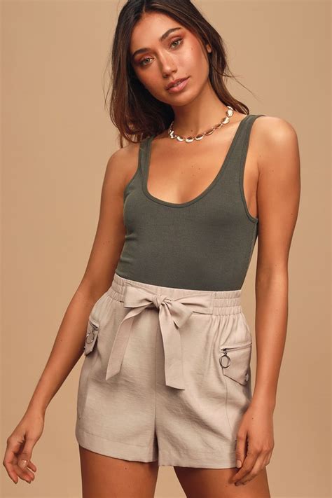 Cute Beige Shorts High Waisted Shorts Tie Front Shorts Lulus