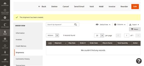 magento2 shipment created but not showing under order information