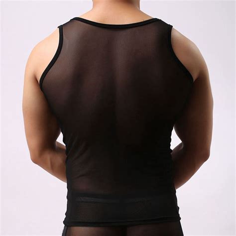 Discount Brave Person Mens Sexy Tank Top Sheer See Through Shirts