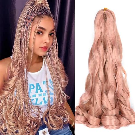 French Curly Crochet Braiding Hair 24inch Synthetic Loose Wave Ombre