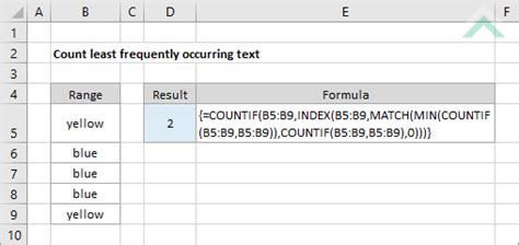 count least frequently occurring text excel exceldome