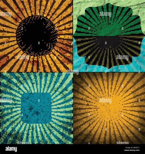 Sunburst Retro Textured Grunge Background Set Vintage Rays Vector