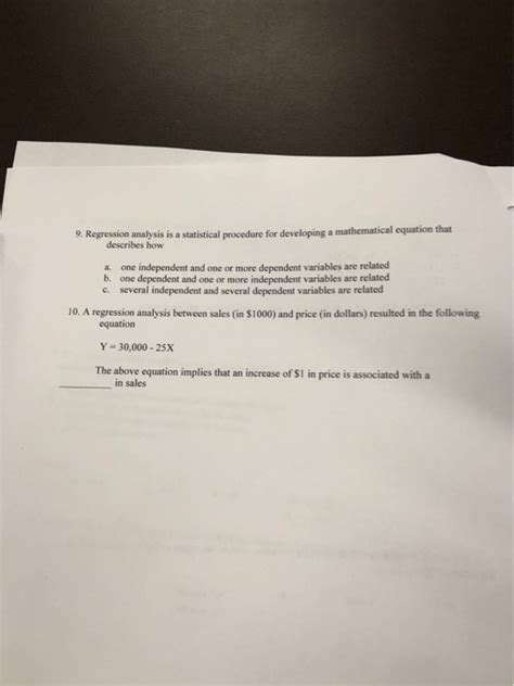 solved 9 regression analysis is a statistical procedure