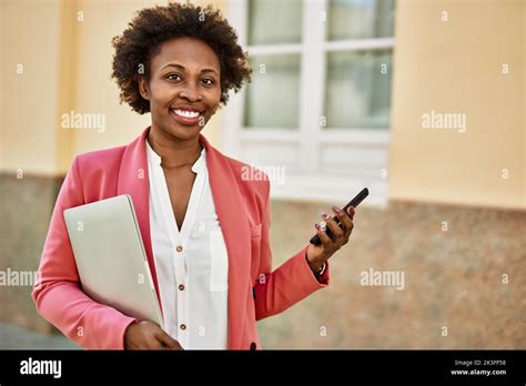 Beautiful Business African American Woman With Afro Hair Smiling Happy
