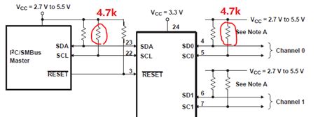 [resolved] pca9548a master and slave side i2c line total pull up