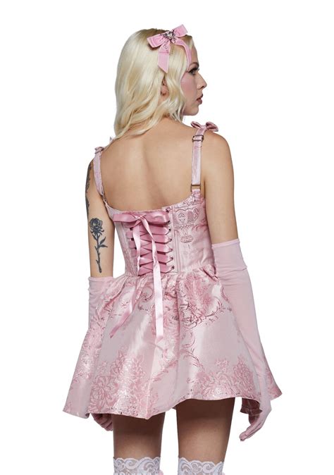 Sugar Thrillz Shimmer Brocade Corset Dress Pink