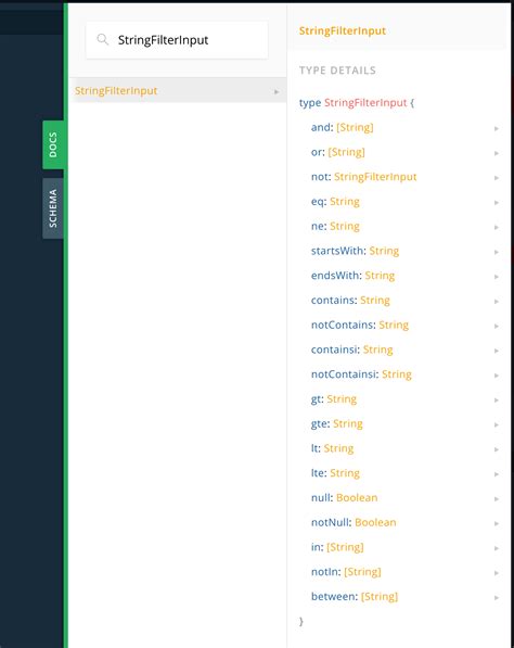 strapi js graphql error expected value of type stringfilterinput