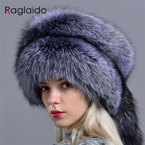 Raglaido Bonnet épais Et Chaud En Vraie Fourrure De Renard Pour Femme