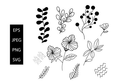 Doodles Line Leaf Collection Graphic By Griyolabs · Creative Fabrica