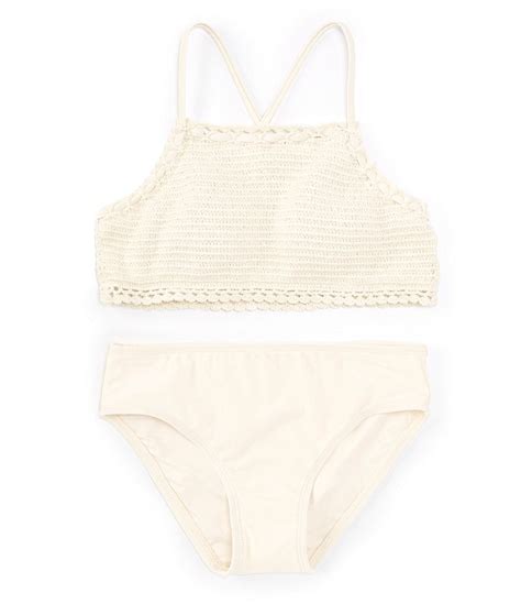 Chelsea And Violet Big Girls 7 16 Halter Crochet Bralette Two Piece