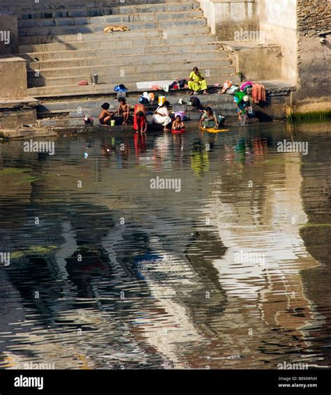 Indian People Bathing And Washing Their Clothes Lake Pichola Udaipur
