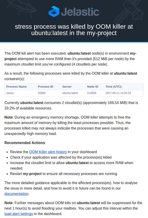 alert triggering for out of memory oom killer in container virtuozzo