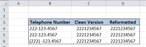 excel formula clean and reformat telephone numbers