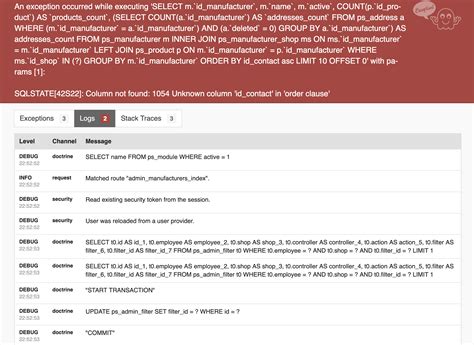 sqlstate[42s22] column not found 1054 unknown column database ps