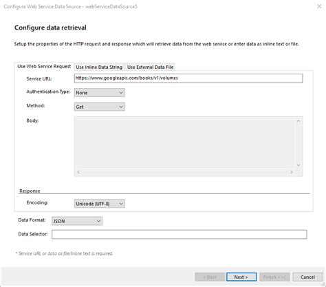 webservicedatasource wizard telerik reporting