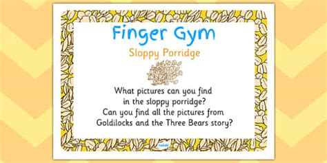 Sloppy Porridge Finger Gym Prompt Card Teacher Made