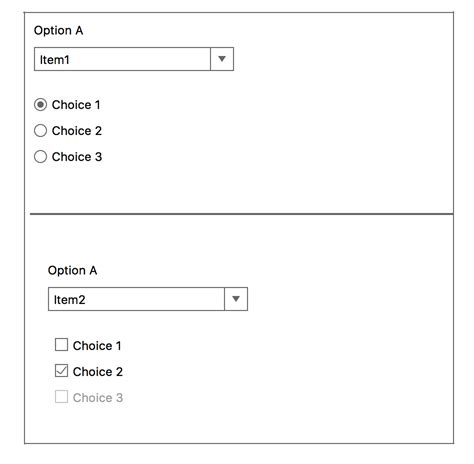 forms using a dropdown list or radio buttons to give meaningful rules