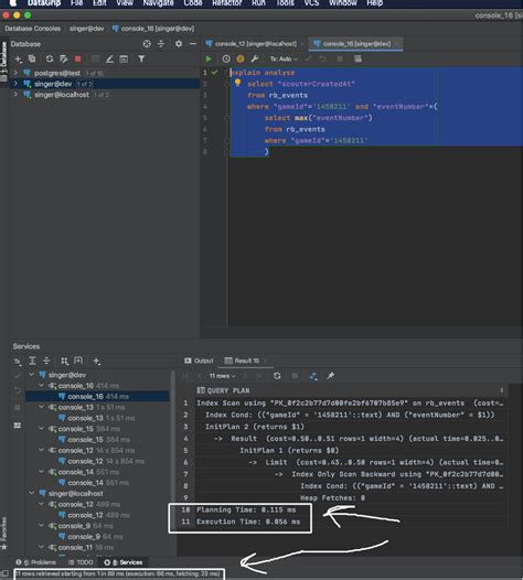 sql postgres explain analyse results vs datagrip results stack overflow