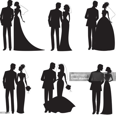 Six Jeunes Mariés En Silhouette Noir Et Blanc Illustration Getty Images