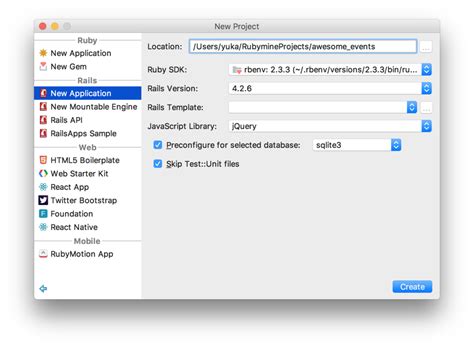 rubymineでruby on railsの開発をする その1 rubymineインストールとプロジェクトの作成