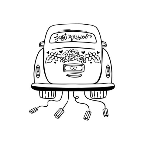 Just Married Car Vector Outline Illustration Great Design For Any